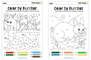 Coloring by Number Worksheets Nature-Themed for Kindergarten