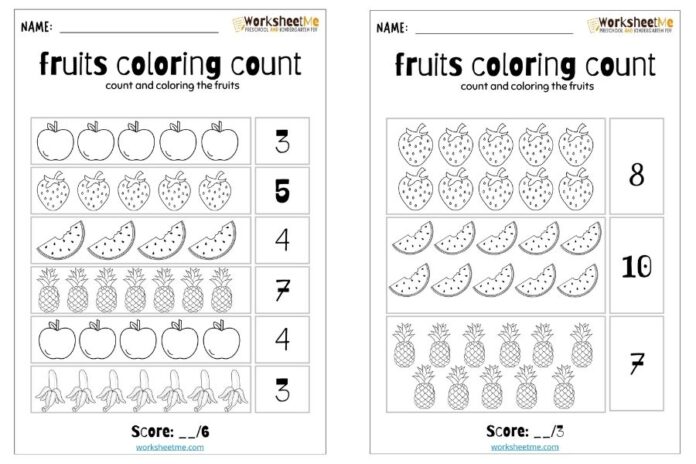Worksheets Fruits Coloring Counting number 1 to 10 Free Pdf - WorksheetMe