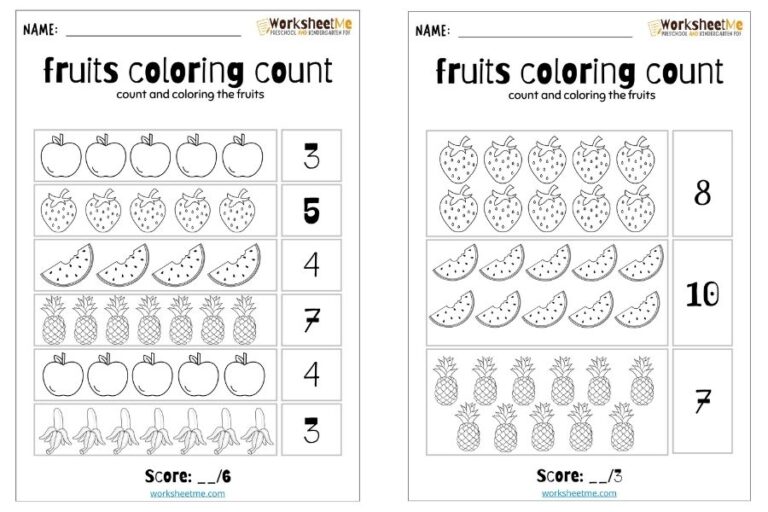 Worksheets Fruits Coloring Counting number 1 to 10 Free Pdf - WorksheetMe