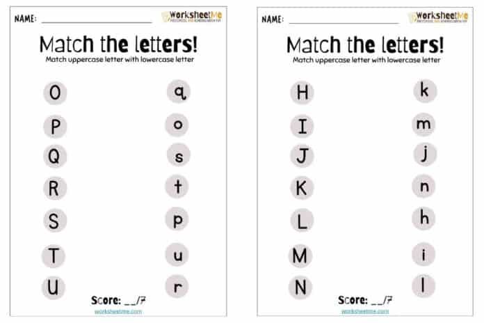 Match the letters uppercase with lowercase Worksheets for Preschoolers
