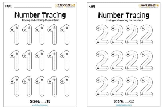 Number Tracing 1 to 5 (with guide) Worksheets for Preschoolers ...