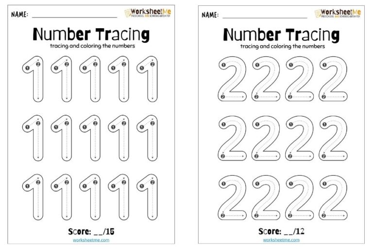 Number Tracing 1 to 5 (with guide) Worksheets for Preschoolers ...