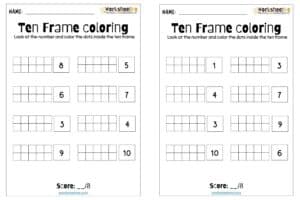 Ten Frame Coloring Worksheets for Preschoolers and Kindergarten