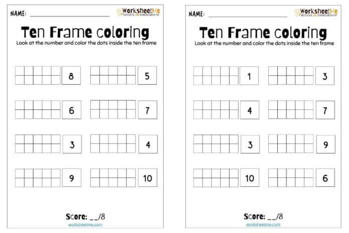 Ten Frame Coloring Worksheets for Preschoolers and Kindergarten