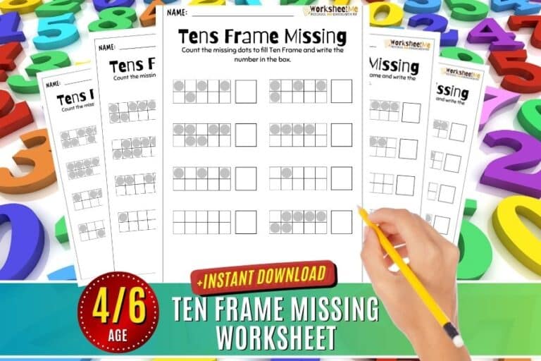Ten Frame Missing Counting Worksheet for Kids