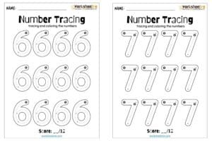 Number Tracing with guide 6 to 10 Worksheets for Preschool