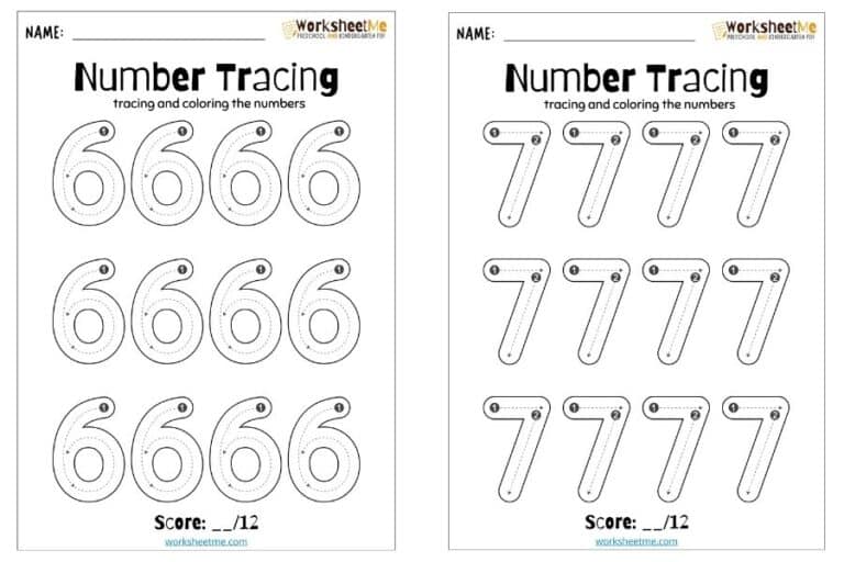 Number Tracing with guide 6 to 10 Worksheets for Preschool