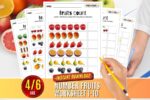Number counting Fruits Worksheet 1-10 for Kindergarten