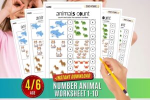 Number Worksheet Animal Counting for kindergarten