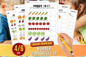 Number vegetable counting Worksheets 1-10 for Kindergarten - WorksheetMe