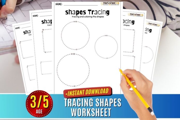 Tracing Shapes Coloring Worksheet Preschool (Ages 3-5) Free Printable